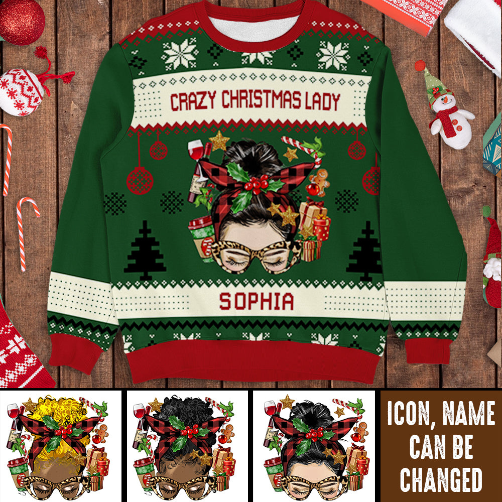 Personalized Crazy Christmas Lady Christmas Ugly Sweater – Extrabily