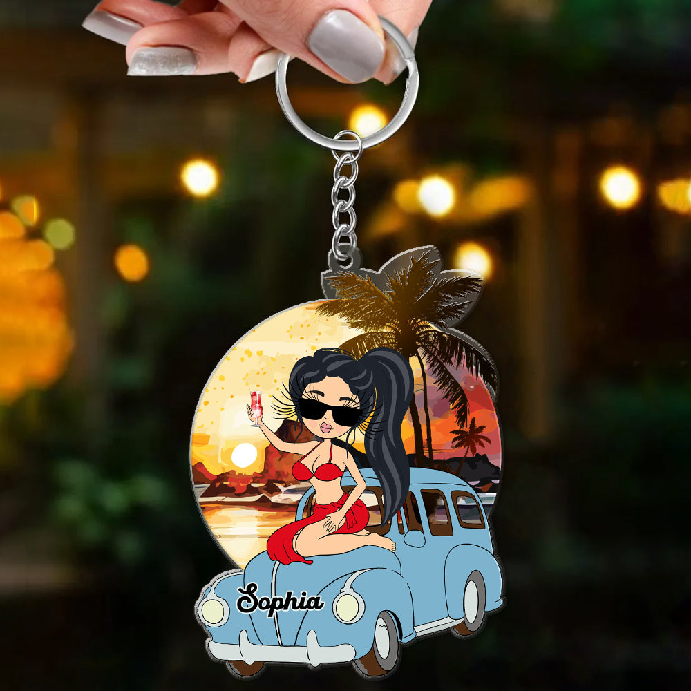 Personalized Summer Girl Beach Vacation Acrylic Keychain, Gift For Her ...